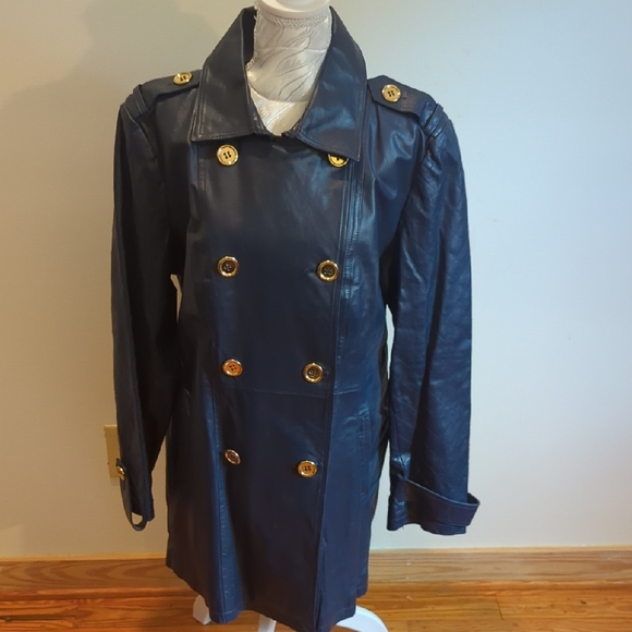 IMAN | Jackets & Coats | Iman Midnight Blue Trench Coat With Gold ...